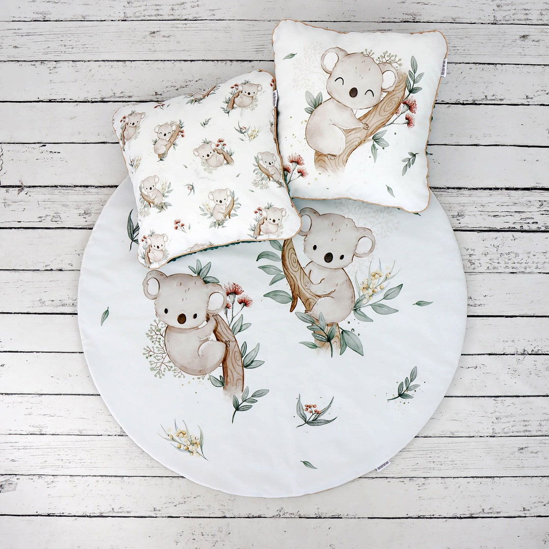 White Koala Bears Baby Play Mat and Decorative Pillow, Round Play Mat ...