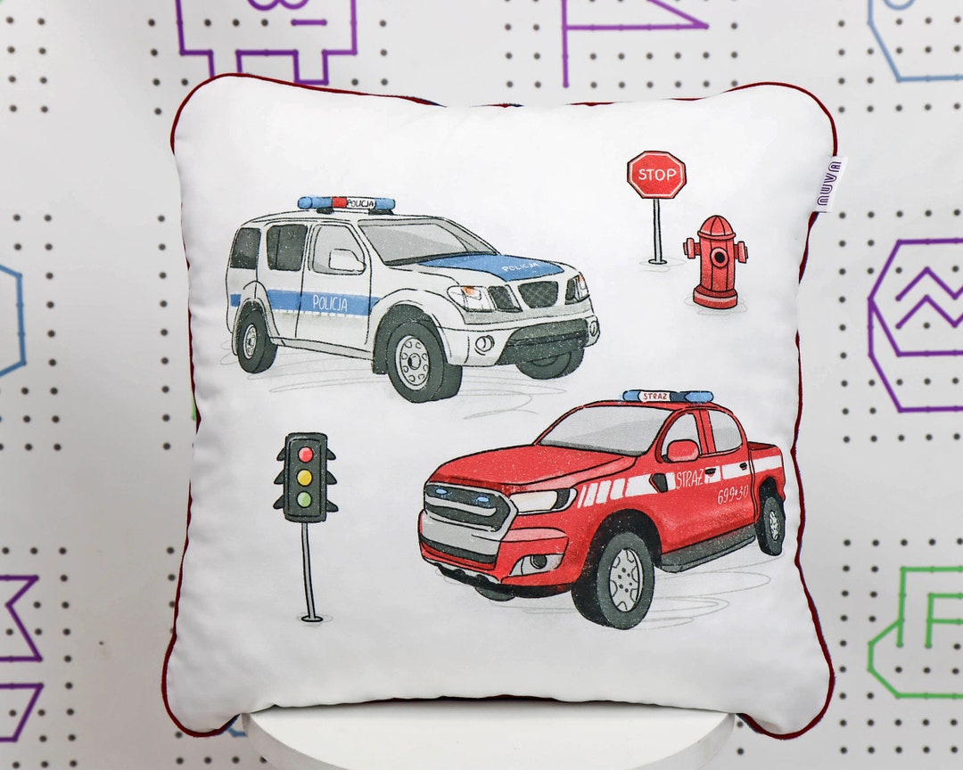 Emergency Throw Pillow, Fire Truck, Police Car Nursery Pillow ...