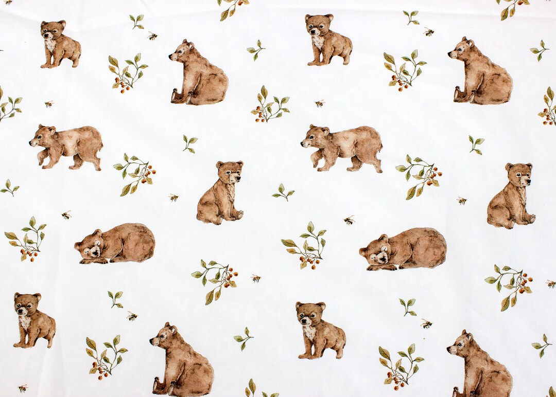 Sweet Bear Cotton Fabric, Watercolor Woodland Nursery, Premium Digital ...