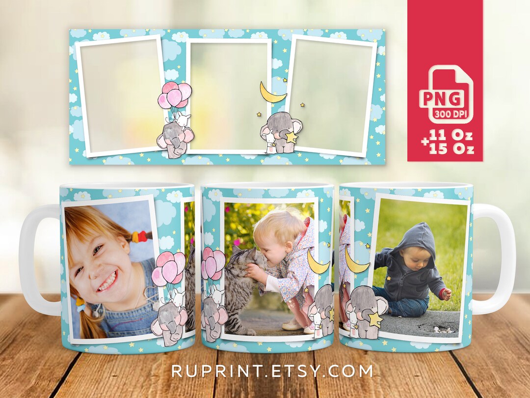 Kid Personalized Photo Mug Template, Childrens Mug Wrap Png for 11 Oz ...