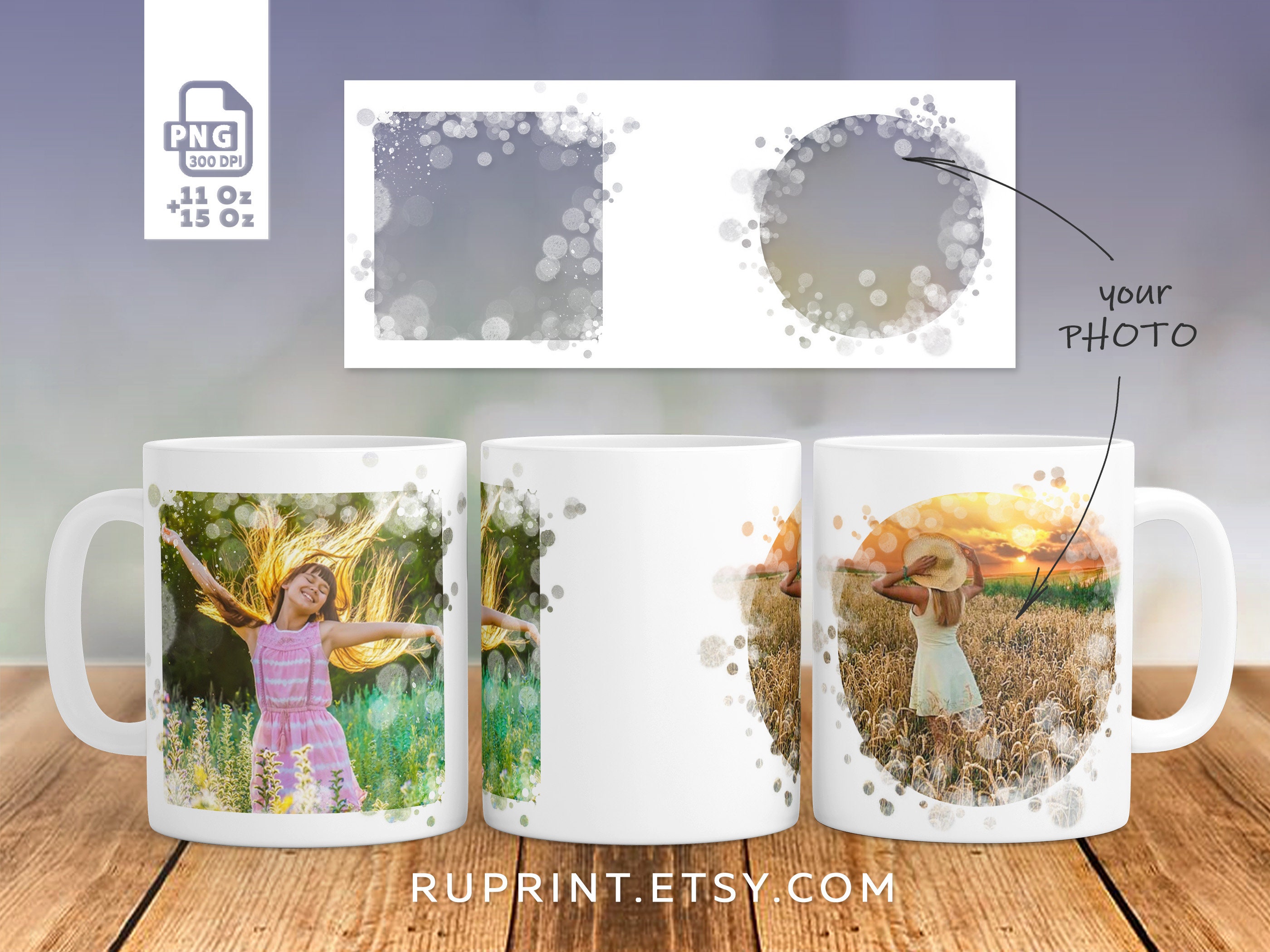 Sublimation Mug Design, 2 Photo Mug Template Png, 11 and 15 Oz Mug ...