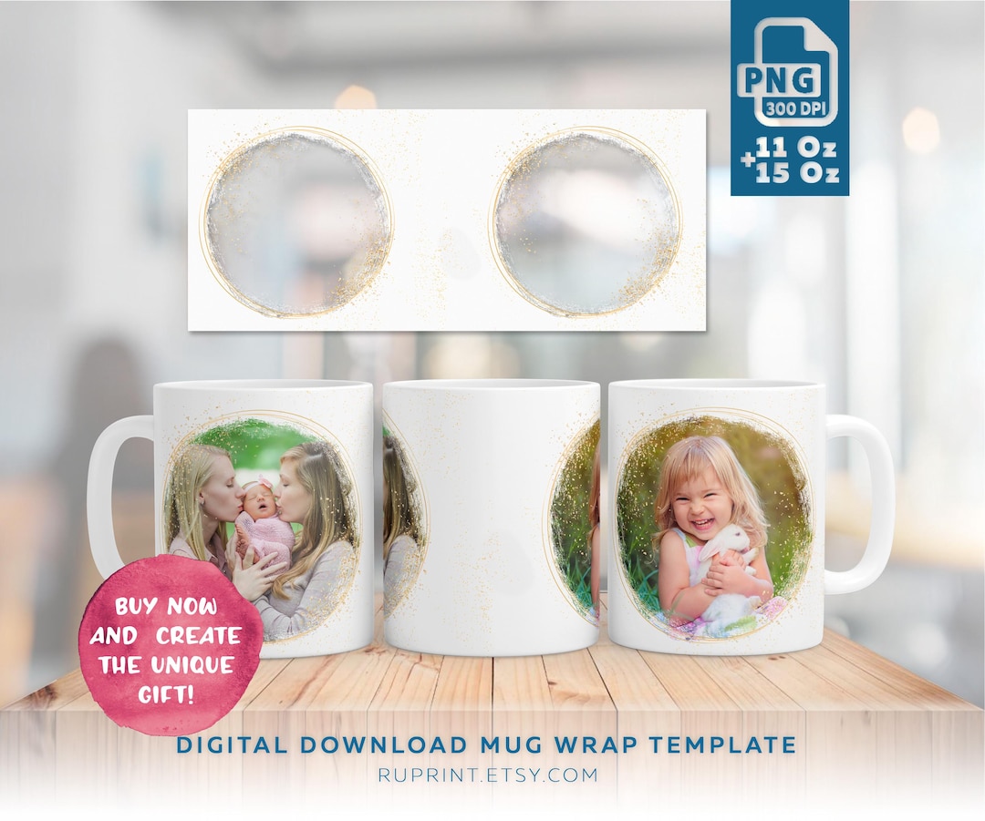 2 Photo Frame Mug, Picture Mug Template, Photo Mug Sublimation Design ...