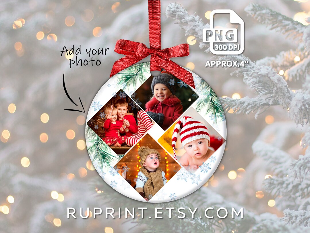 Four Photo Frame Template for Sublimation, Round Christmas Ornaments ...