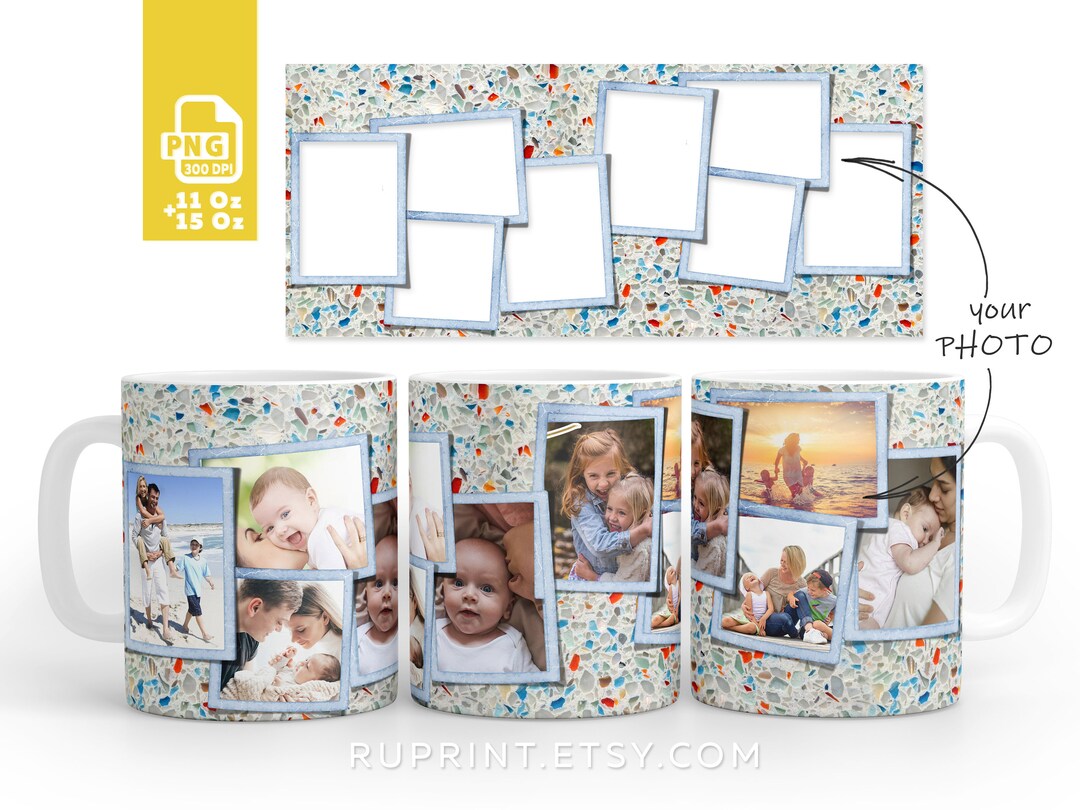 Digital Template for Mug, 8 Picture Collage Mug Wrap Png, 11 Oz and 15 ...