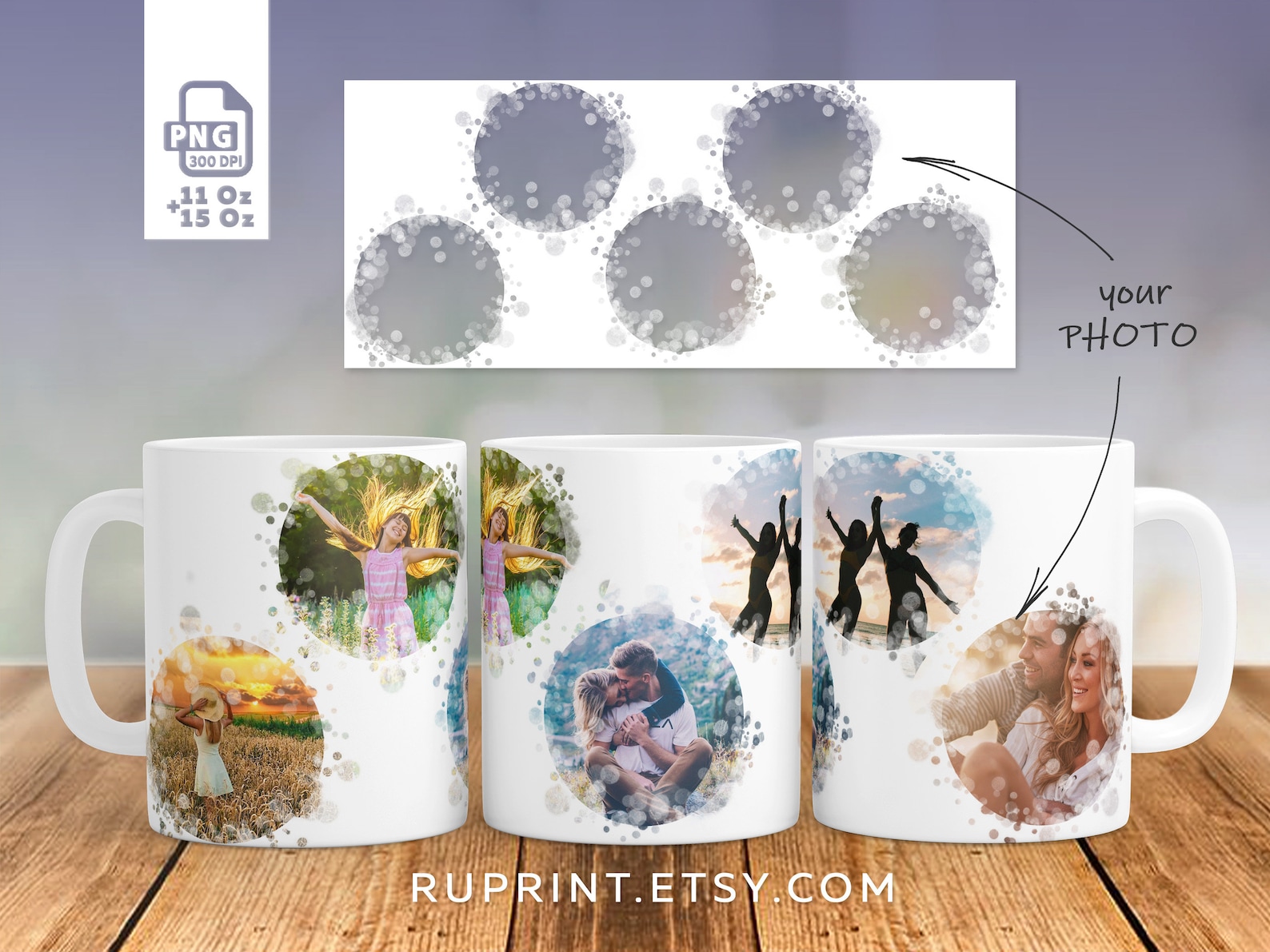 Photo Mug Template 5 Picture Mug Wrap Png for 11 Oz and 15 - Etsy