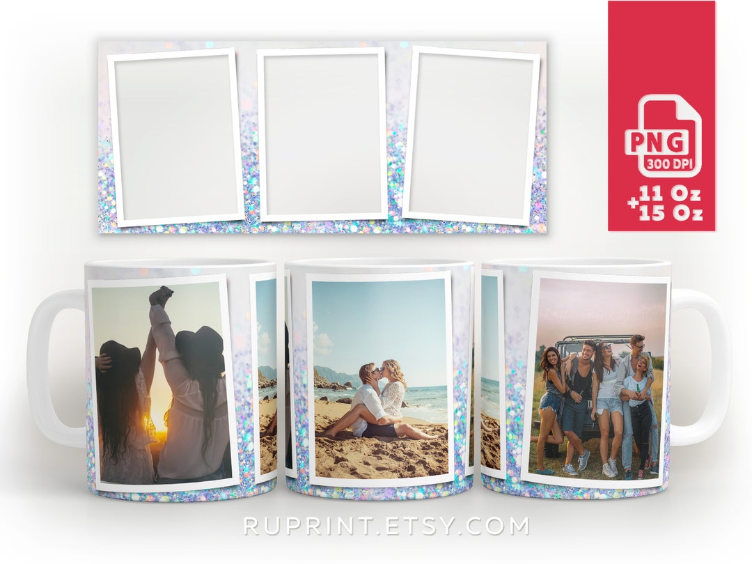 Photo Mug Wrap Png, 11 Oz and 15 Oz Picture Mug Template, Glitter ...