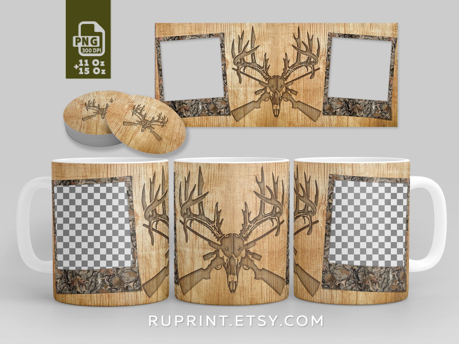 Deer Hunting Mug Png With Photo, Photo Mug Warp Png, Digital Template ...