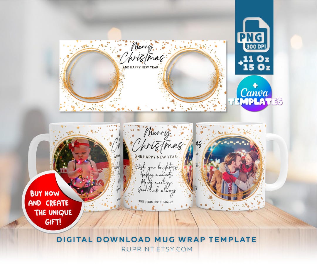 Christmas Mug Wrap With 2 Photos, Christmas Designs for Mug 11 and 15 ...