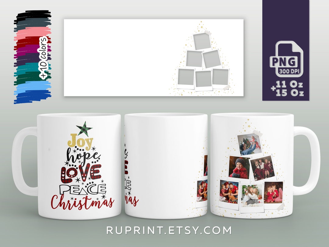 Christmas Mug Design Png, Christmas Gift, Photo Collage Mug Wrap 11 &15 ...