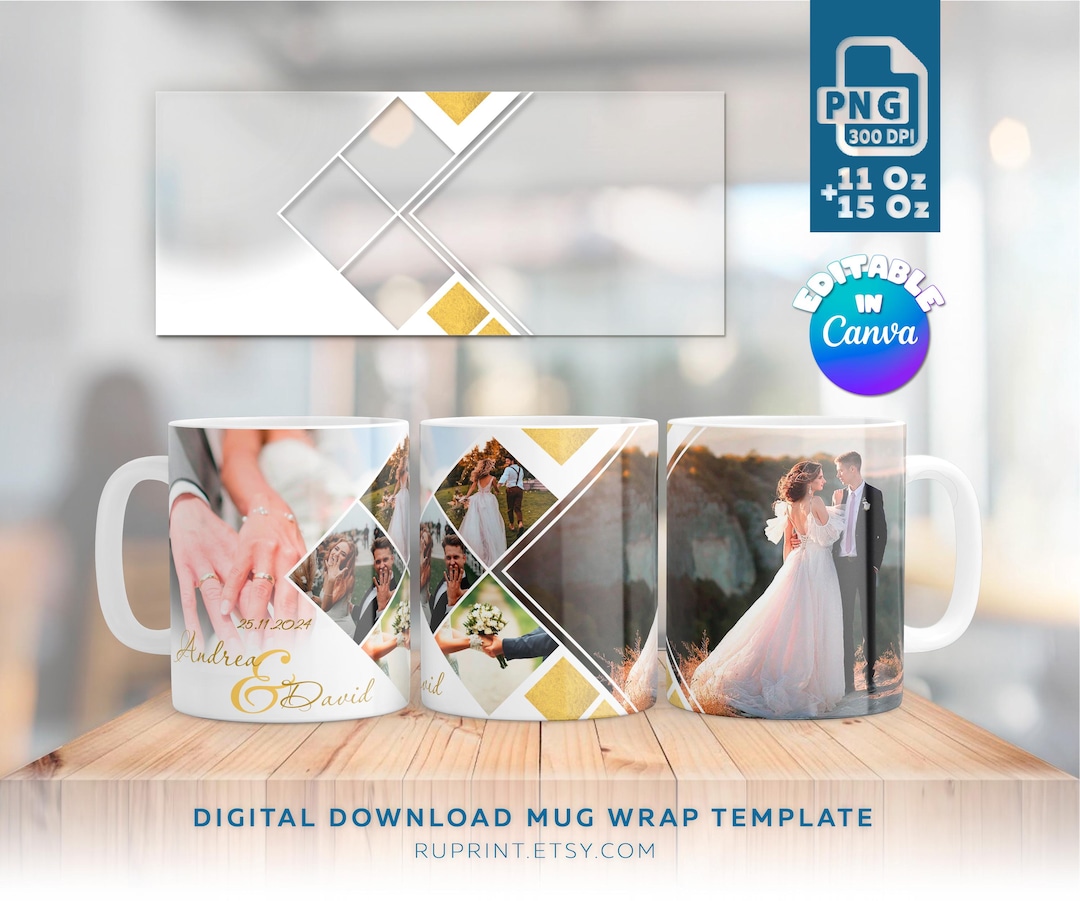 Photo Collage Mug Wrap PNG, 11 Oz and 15 Oz Picture Mug Template ...