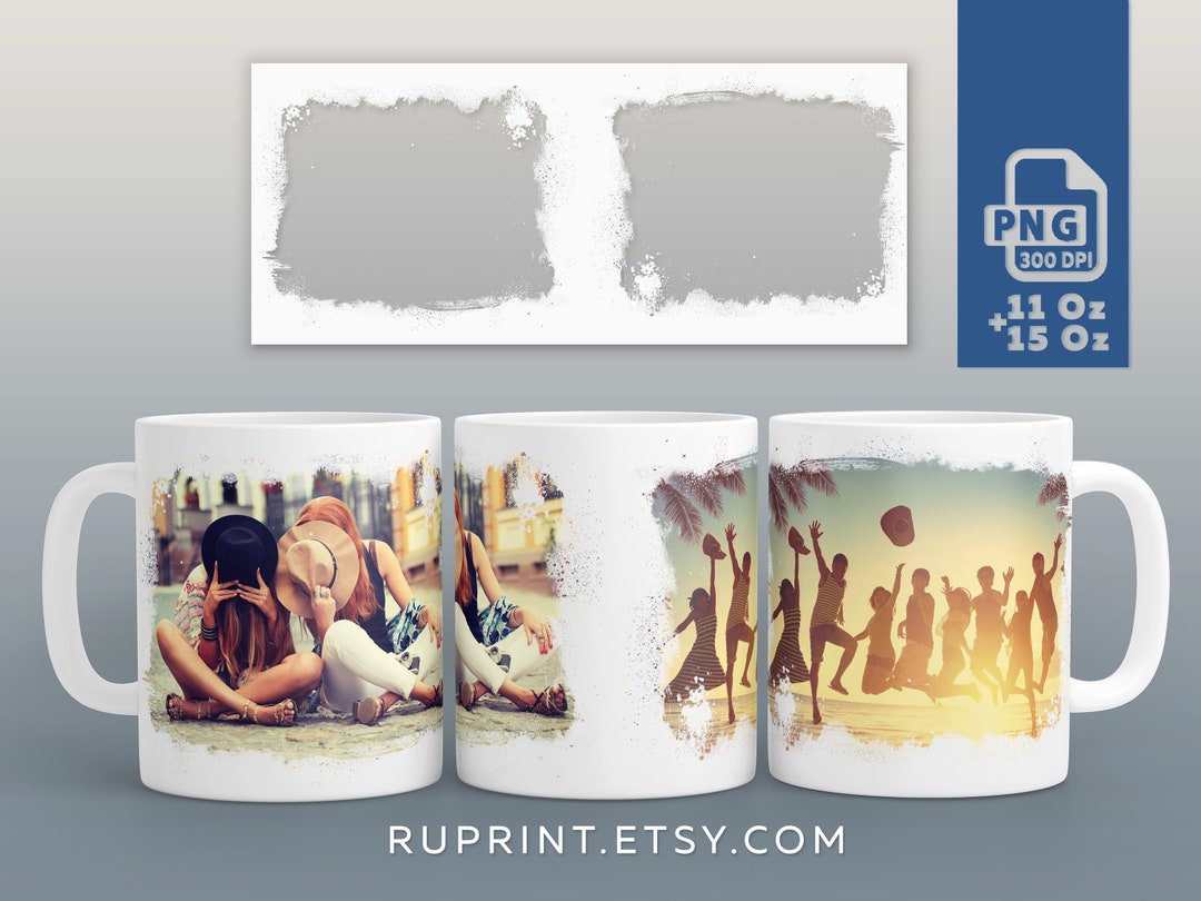 2 Photo Frame Mug, Picture Mug Template, Photo Mug Sublimation Design ...