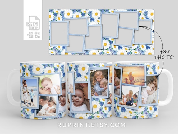 Flower Mug Template 8 Picture Collage Mug Wrap Png 11 Oz and | Etsy