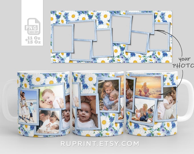 Photo Collage Mug Sublimation Templates - Full Wrap - 2 Sizes 11 Oz and ...