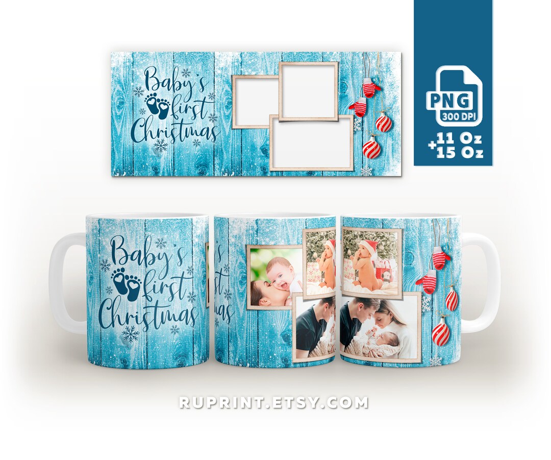 Babys First Christmas Mug Sublimation Design, Custom Photo Mug Wrap - Etsy