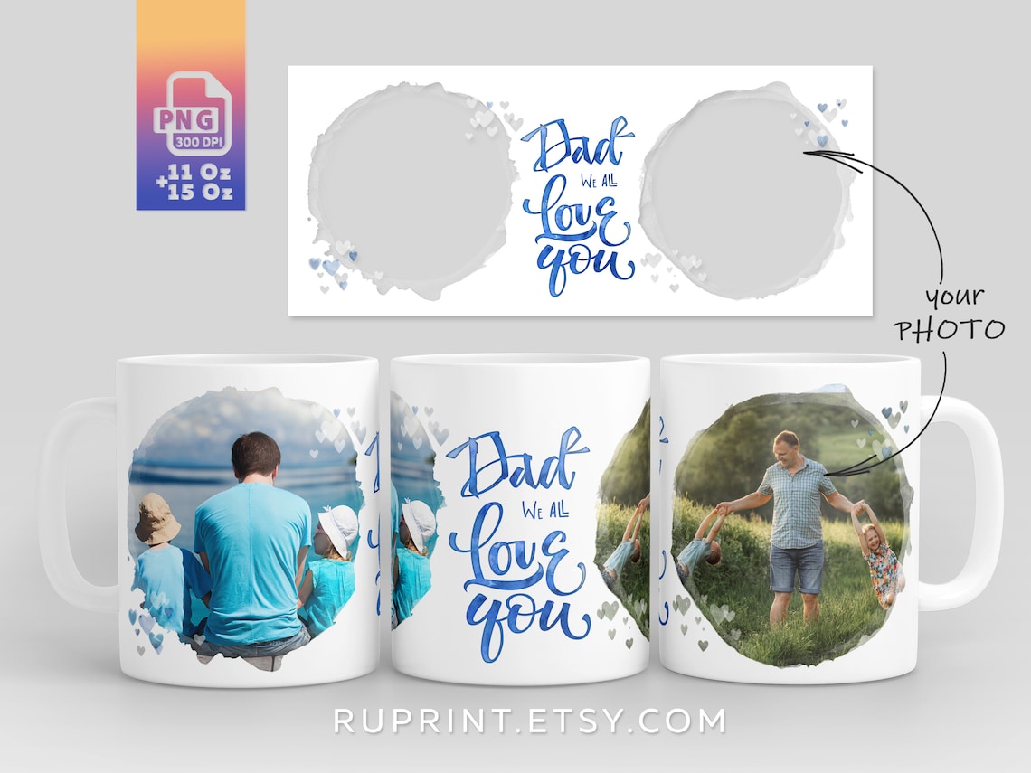 2 Photo Frame Mug, Picture Mug Template, Photo Mug Sublimation Design ...