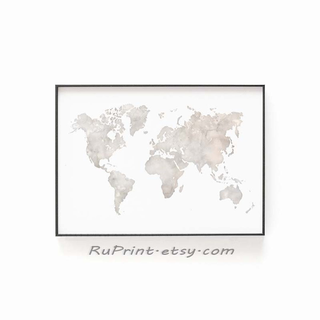 Neutral Beige World Map, Neutral Map, Printable Watercolor World Map ...
