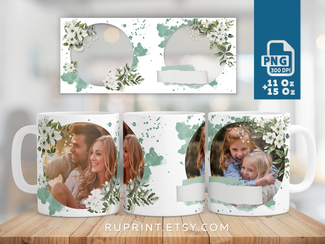 2 Photo Frame Mug, Picture Mug Template, Photo Mug Sublimation Design ...