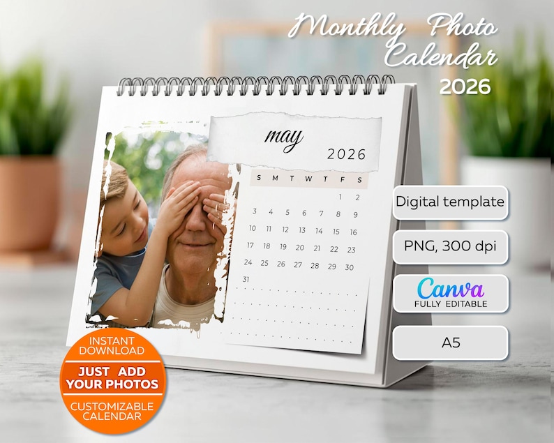 2026 Photo Calendar Monthly, Fully Editable Canva Template, Printable ...
