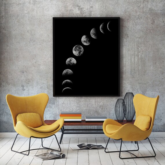 Moon Art Large printable moon poster Moon phases print | Etsy