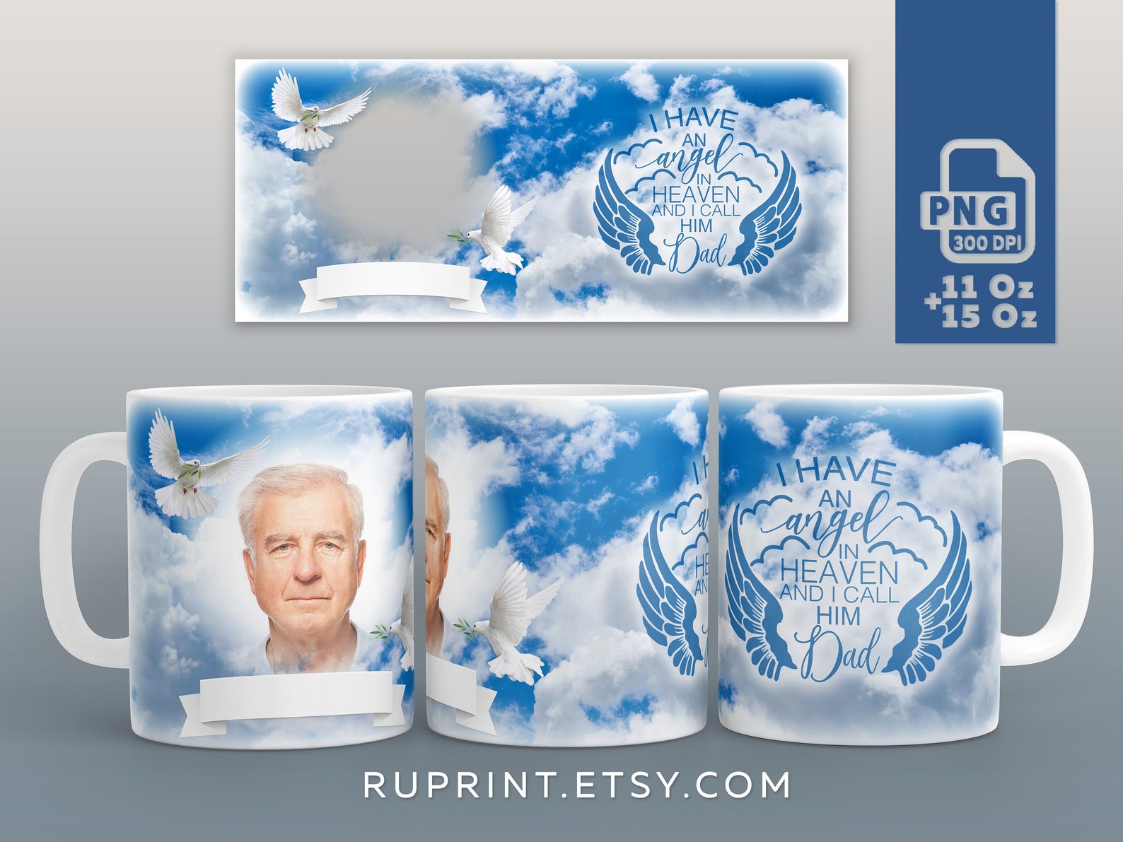 Dad Memorial Mug Wrap, Photo Mug Wrap Png, Memorial Mug Template, 11 ...