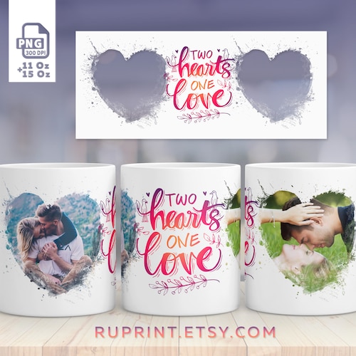 2 Hearts 1 Love 2 Photo Frame Mug Picture Mug Template - Etsy