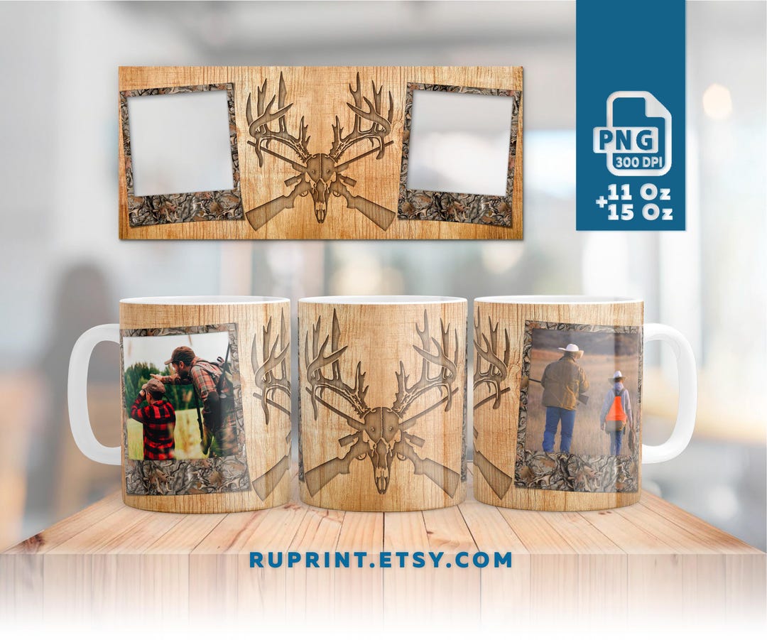 Deer Hunting Mug Png With Photo, Photo Mug Warp Png, Digital Template ...