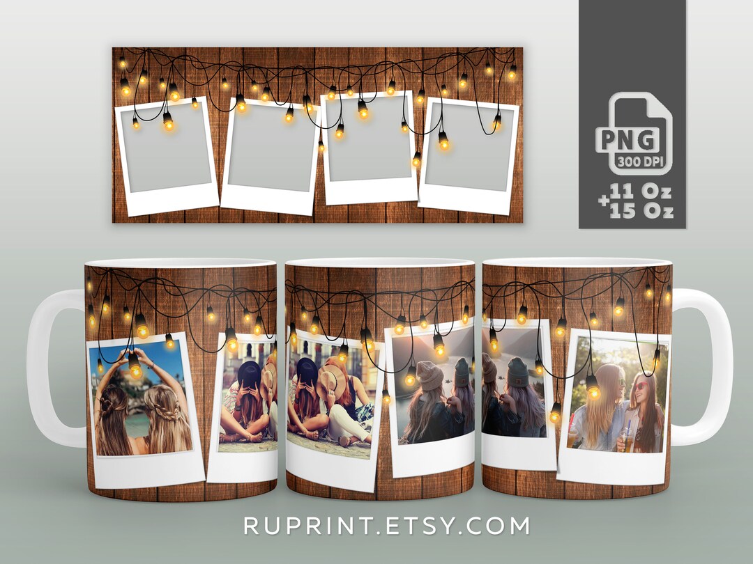 Photo Mug Template for 15 and 11 Oz, Sublimate Mug Wrap With Wood and ...