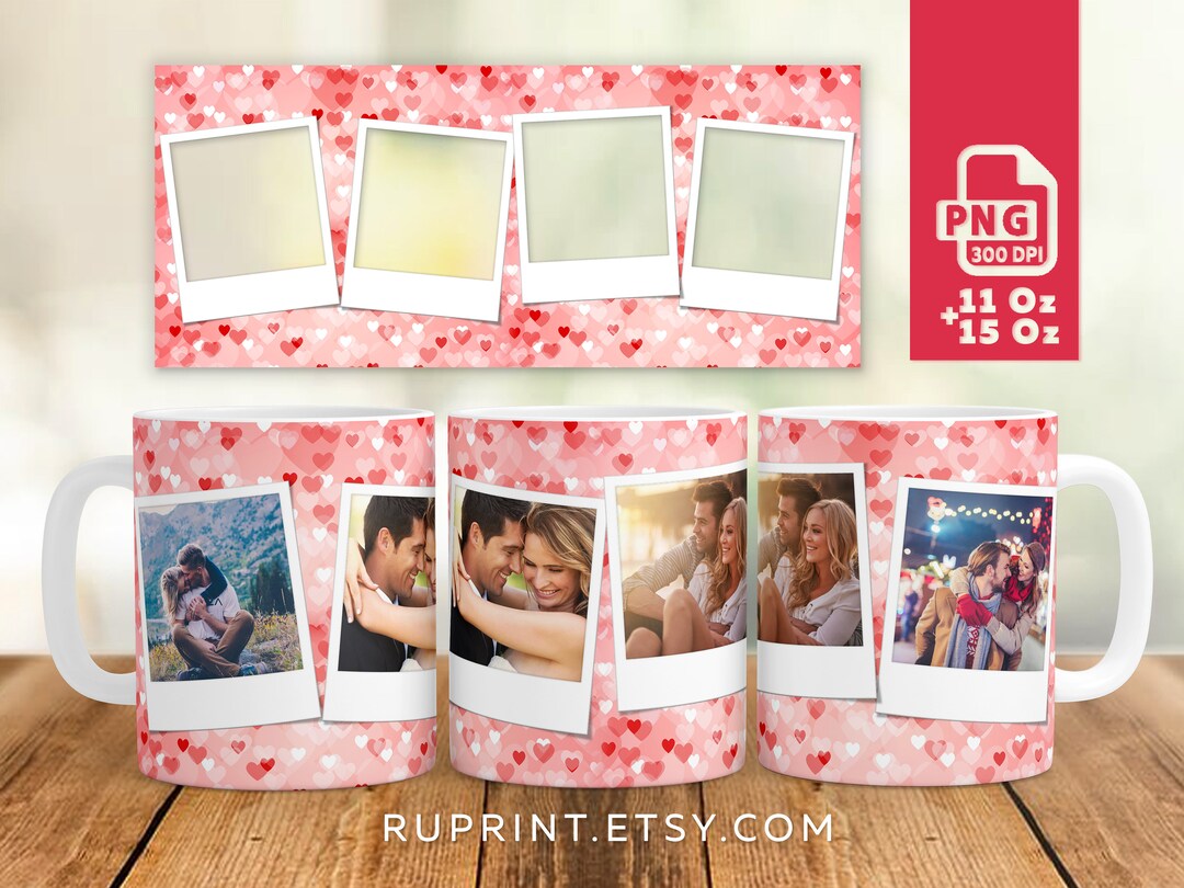 Photo Collage Mug Template, Valentines Day Mug Wrap Png, Digital ...