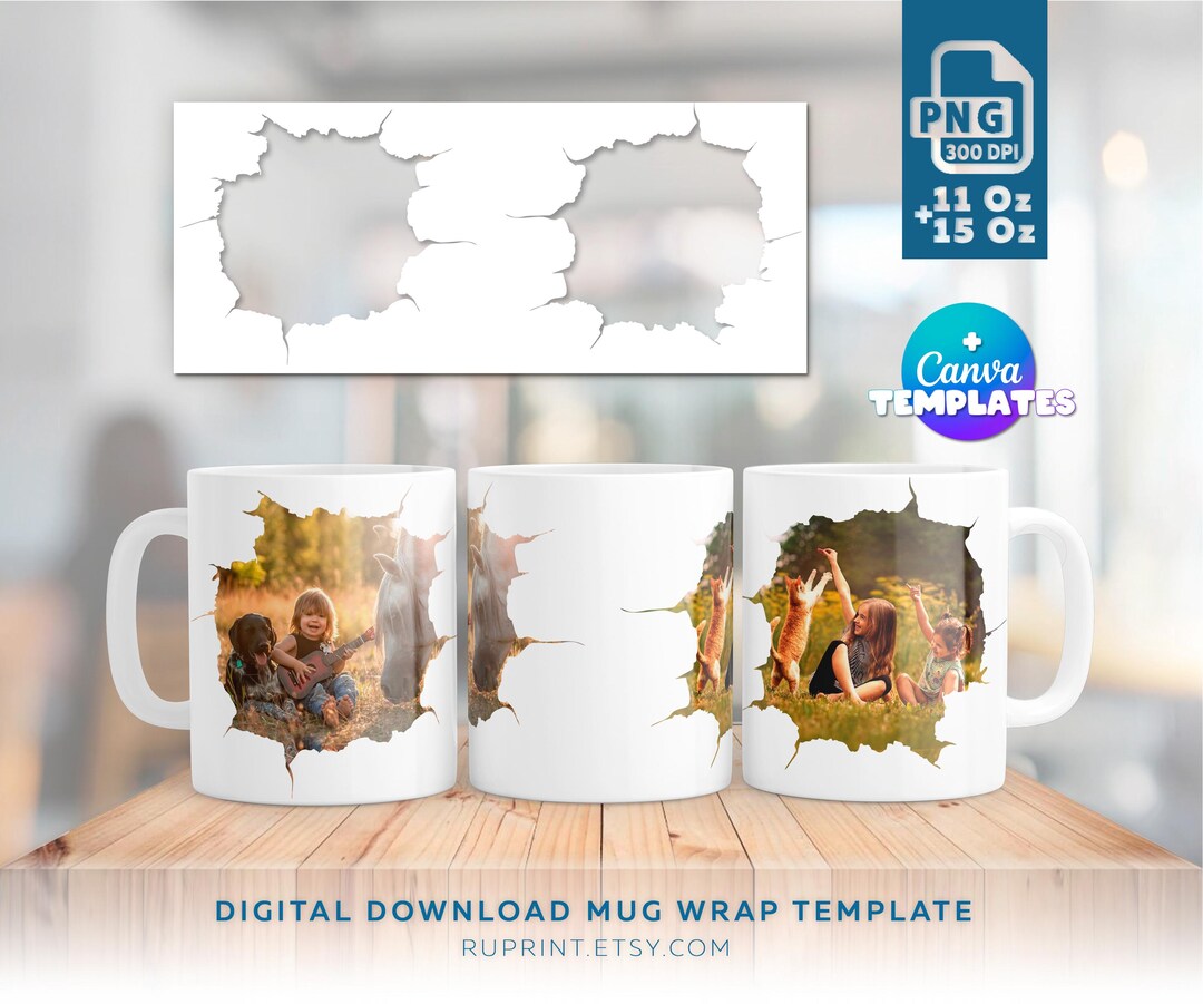 Custom Photo Mug Wrap PNG, 2 Photo Frame Mug, Picture Mug Template ...