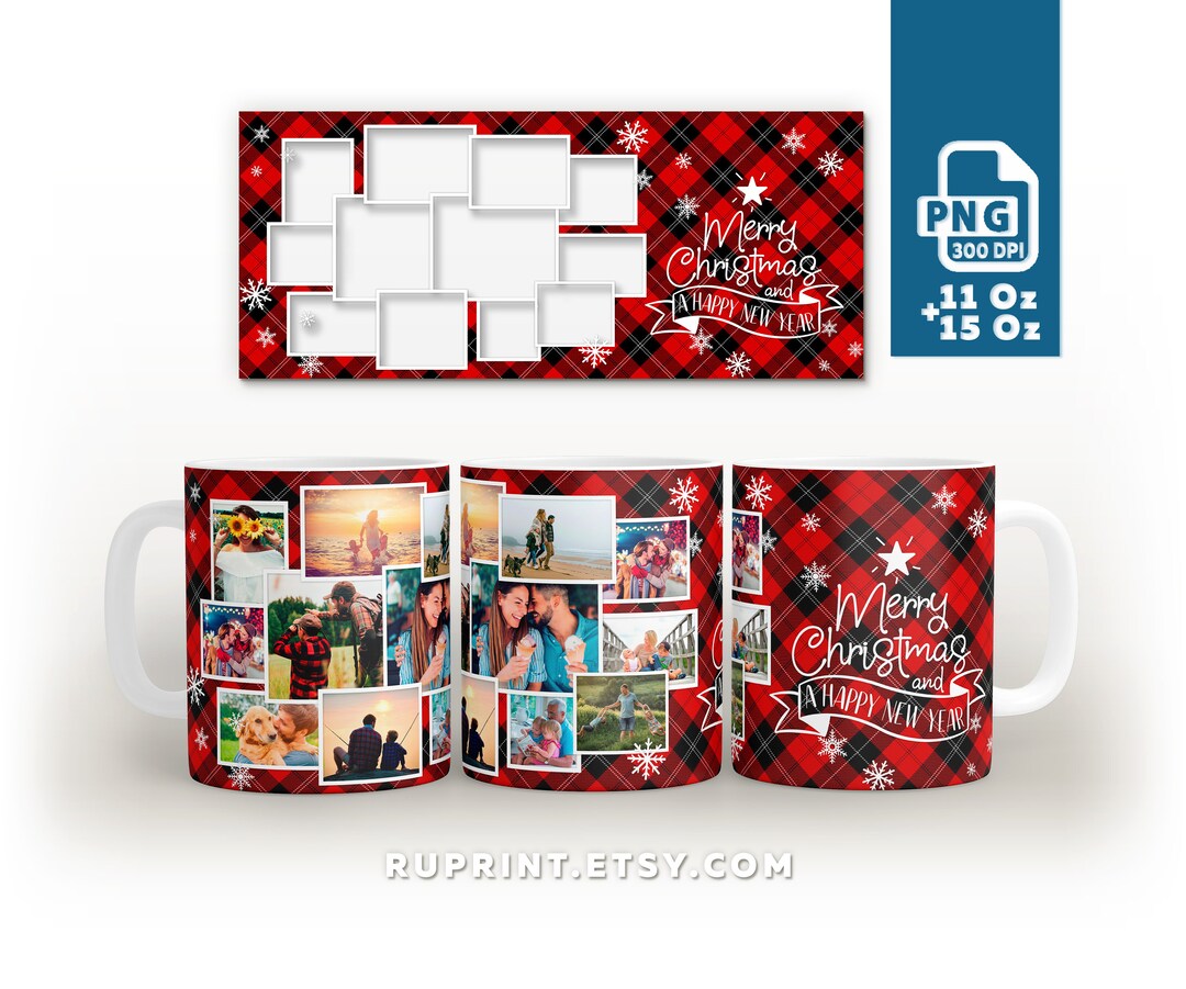 Photo Collage Template for Mug PNG, Christmas Sublimation Designs, 11 ...