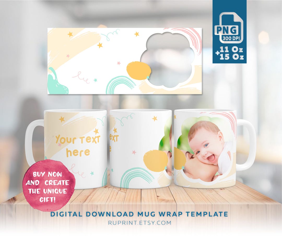 Baby Photo Mug Template, Neutral Color Design, Baby Boy and Baby Girl ...