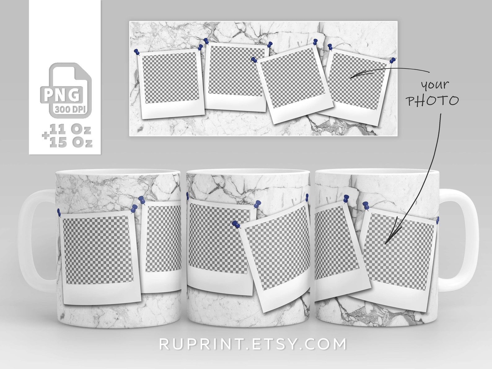 Marble Mug Design Png, 4 Photo Mug, Mug With Photo, Digital Template ...