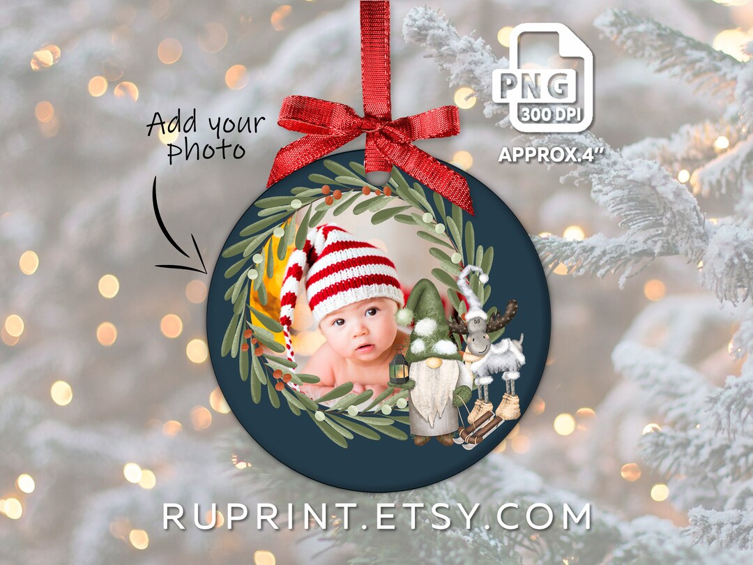 Christmas Ornament Photo Frame Template, Christmas Ornament With Gnome ...
