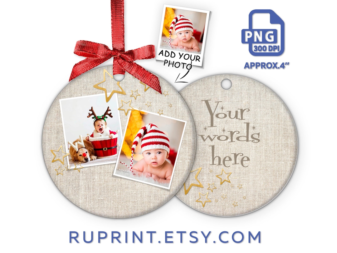 2 Photo Frame Template for Sublimation, Round Christmas Ornaments PNG ...