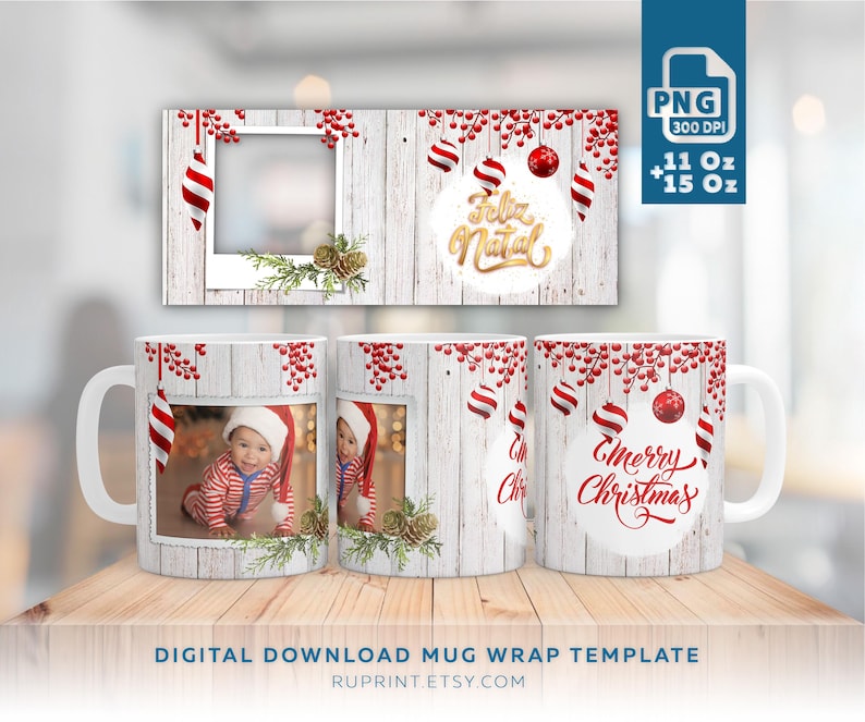 Feliz Natal Mug Design PNG, Custom Photo Mug Wrap, Christmas ...