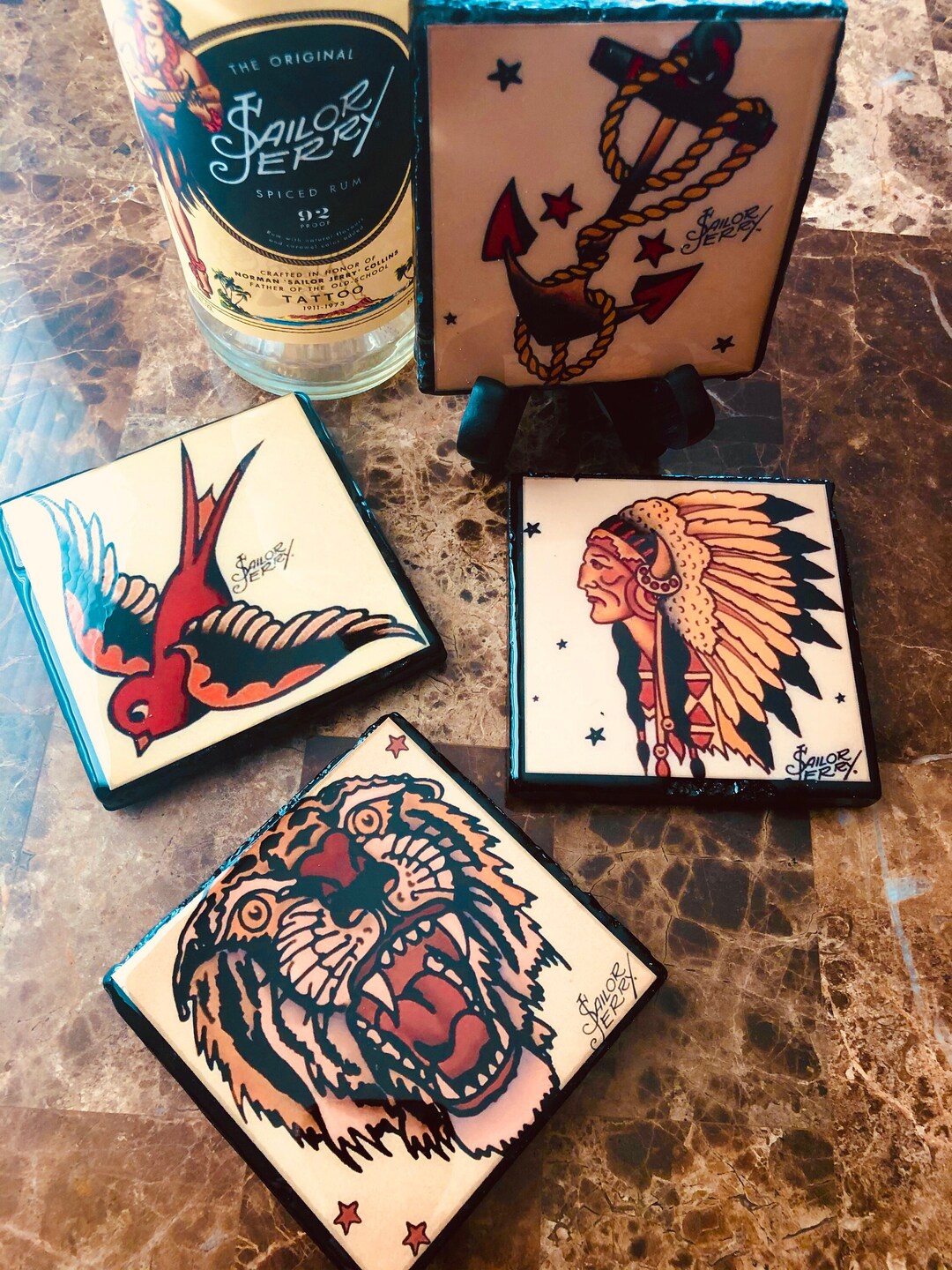 Custom Tile Resin Coasters Set of 4 ~ Sailor Jerry - Etsy
