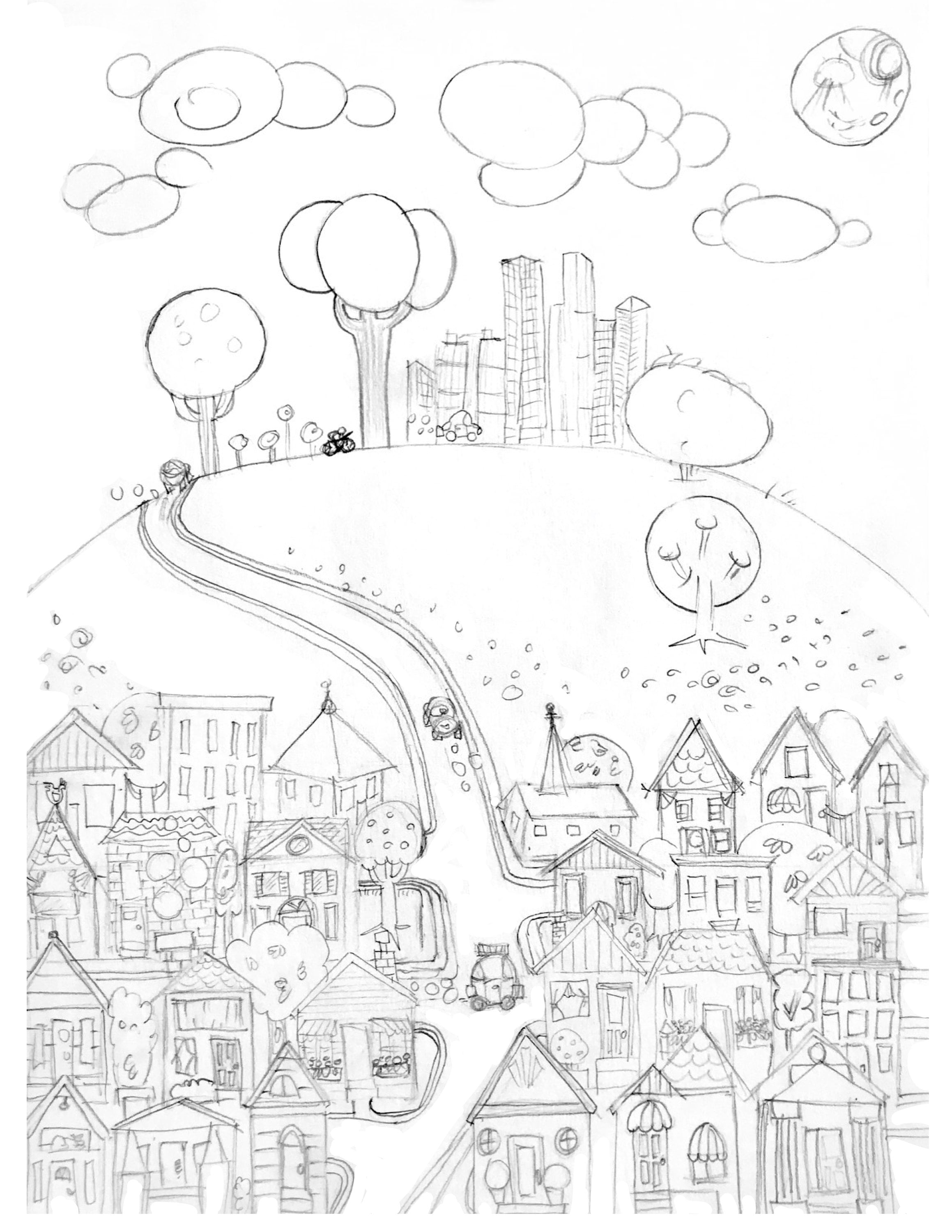 Suburbs Sketch Coloring Page - Etsy