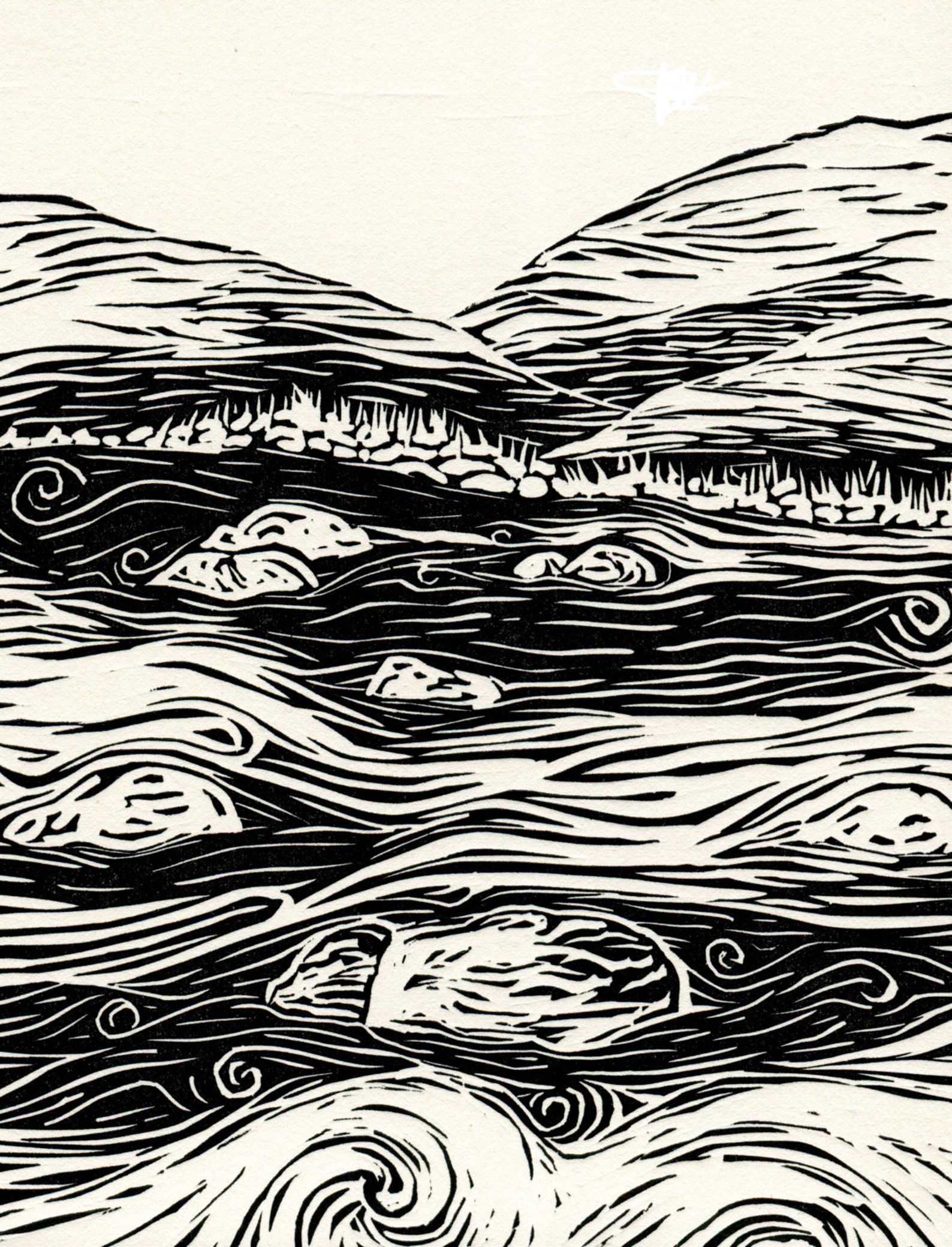 Truckee River Rocks Linocut Print - Etsy