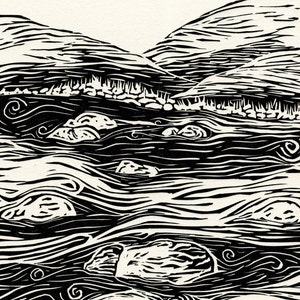 Truckee River Rocks Linocut Print - Etsy