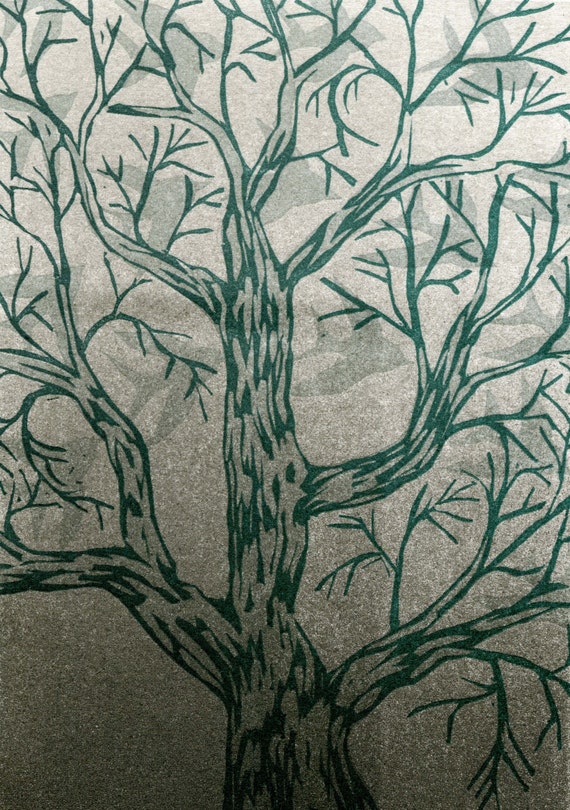 Sycamore Tree Multi-color Linocut Print | Etsy