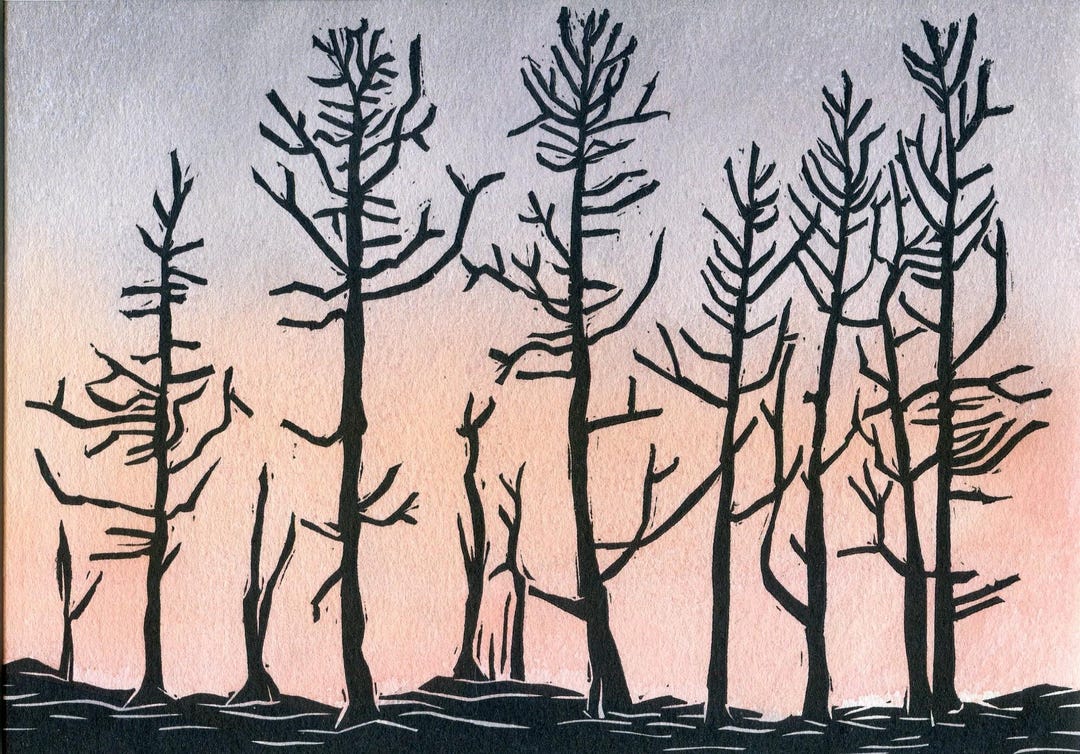 Sunset, Fire Season Hand-painted Linocut Print - Etsy
