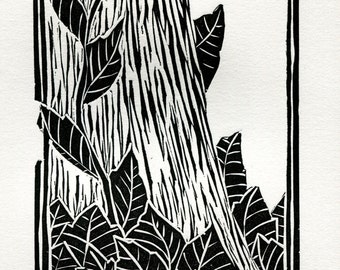 Tree Artwork Rustic Home Decor Tree Linocut Art Print - Etsy