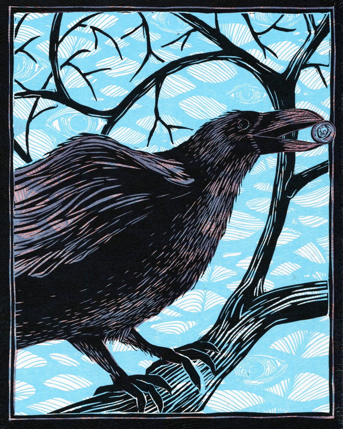 Raven Multi-color Linocut Print - Etsy