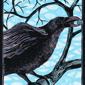 Raven Multi-color Linocut Print - Etsy