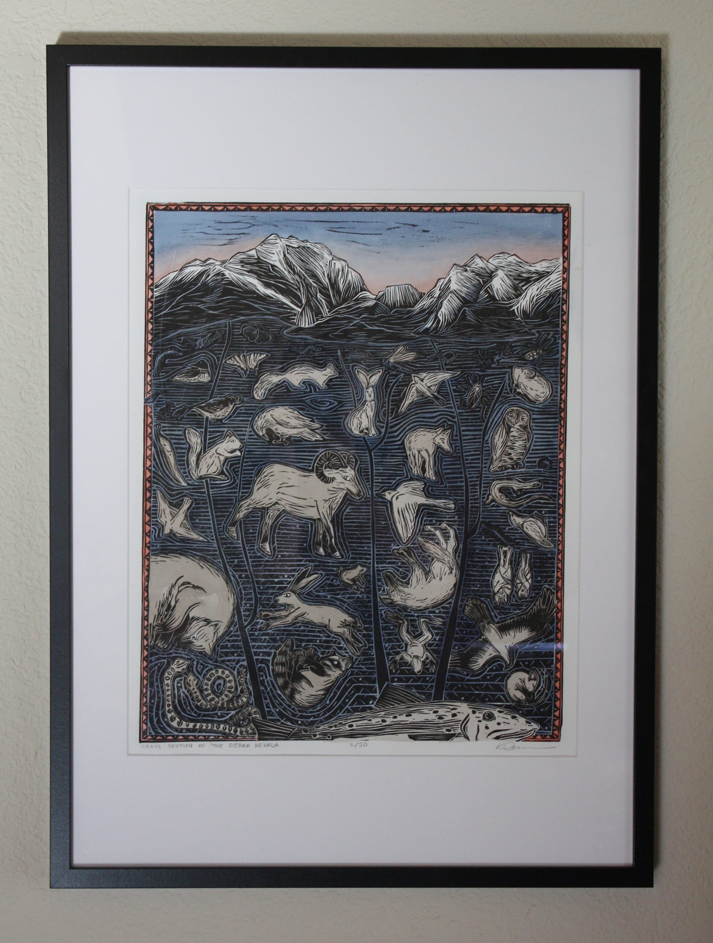 Cross Section of the Sierra Nevada Hand-painted Linocut Print - Etsy