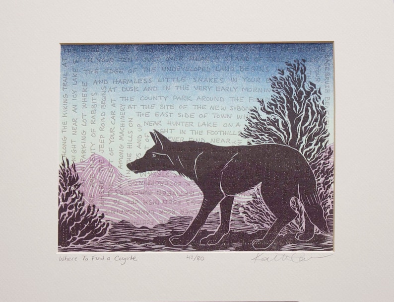 Where to Find a Coyote Multi-color Linocut Print - Etsy