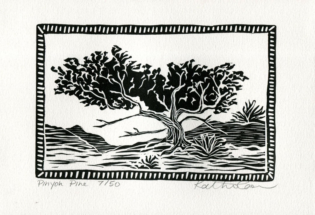 Pinyon Pine Black and White Linocut Print - Etsy