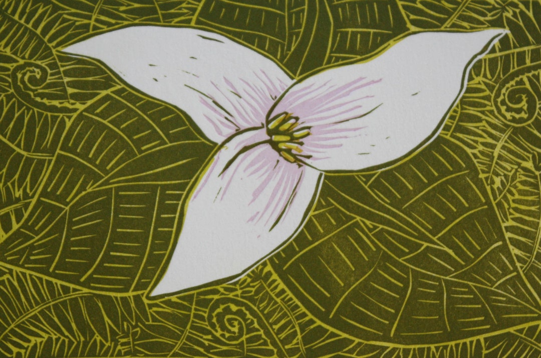 Trillium Flower Multi-color Linocut Print - Etsy