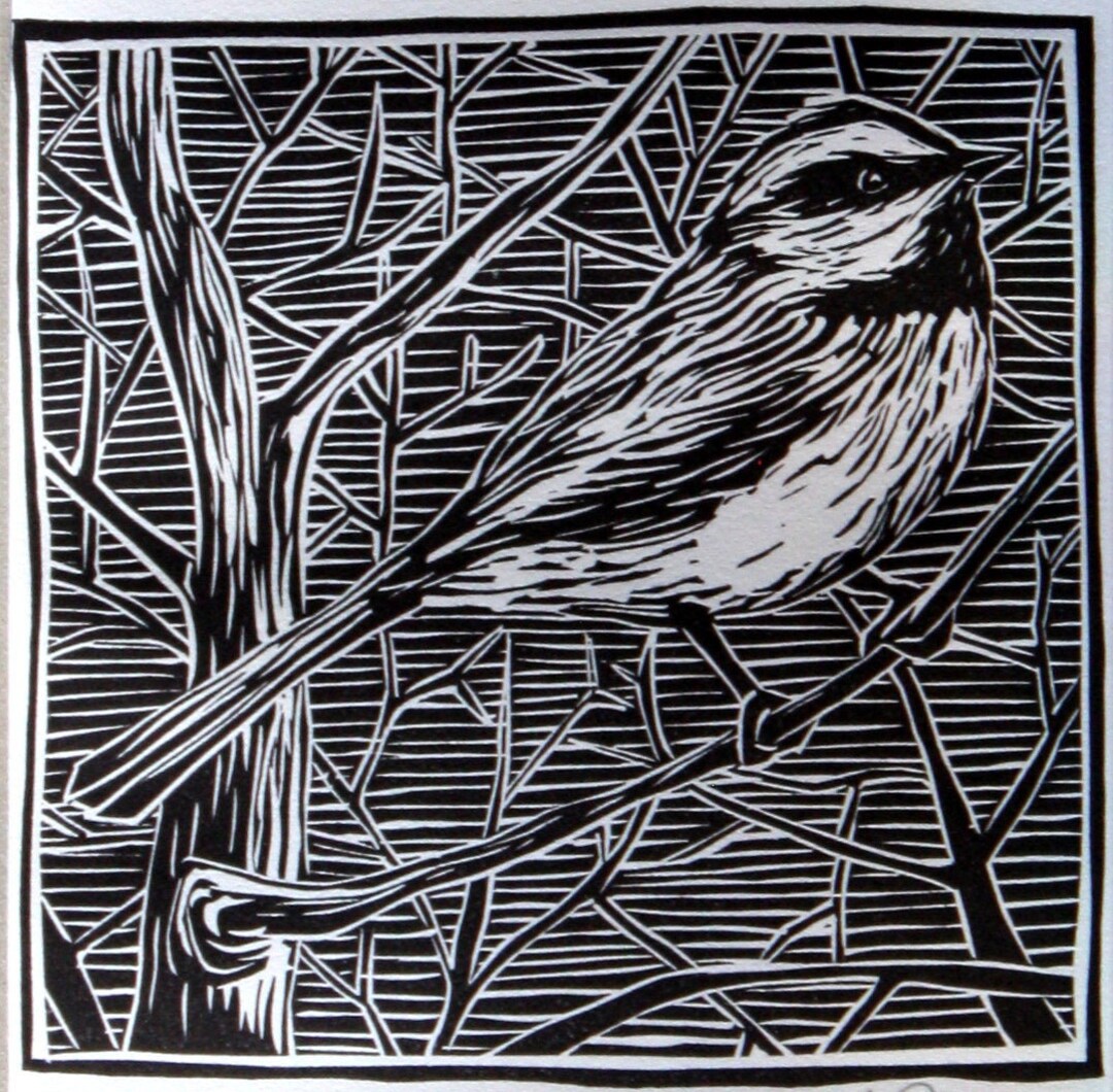 Chickadee Linocut Print - Etsy