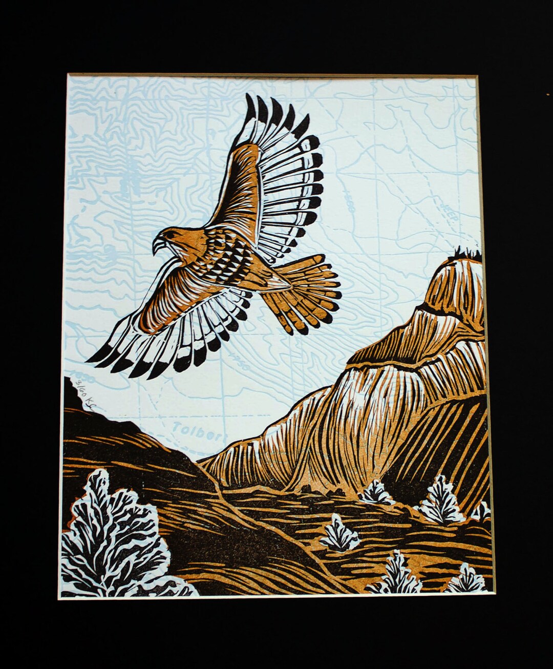 Red-tail Hawk Multi-color Linocut Print - Etsy